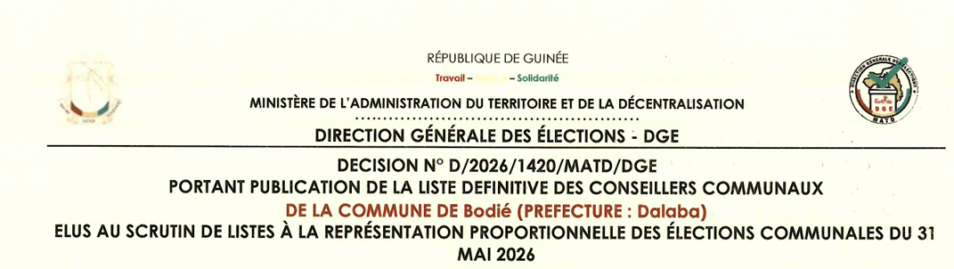 Publication des résultats définitifs de l’élection communale du 31 mai ...