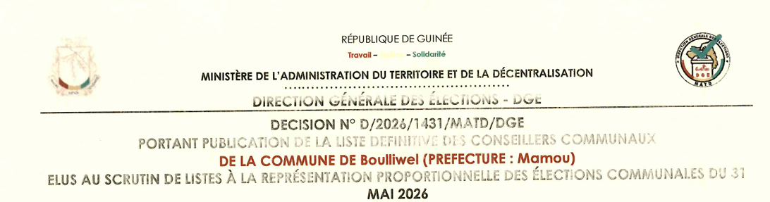 Publication des résultats définitifs de l’élection communale du 31 mai ...